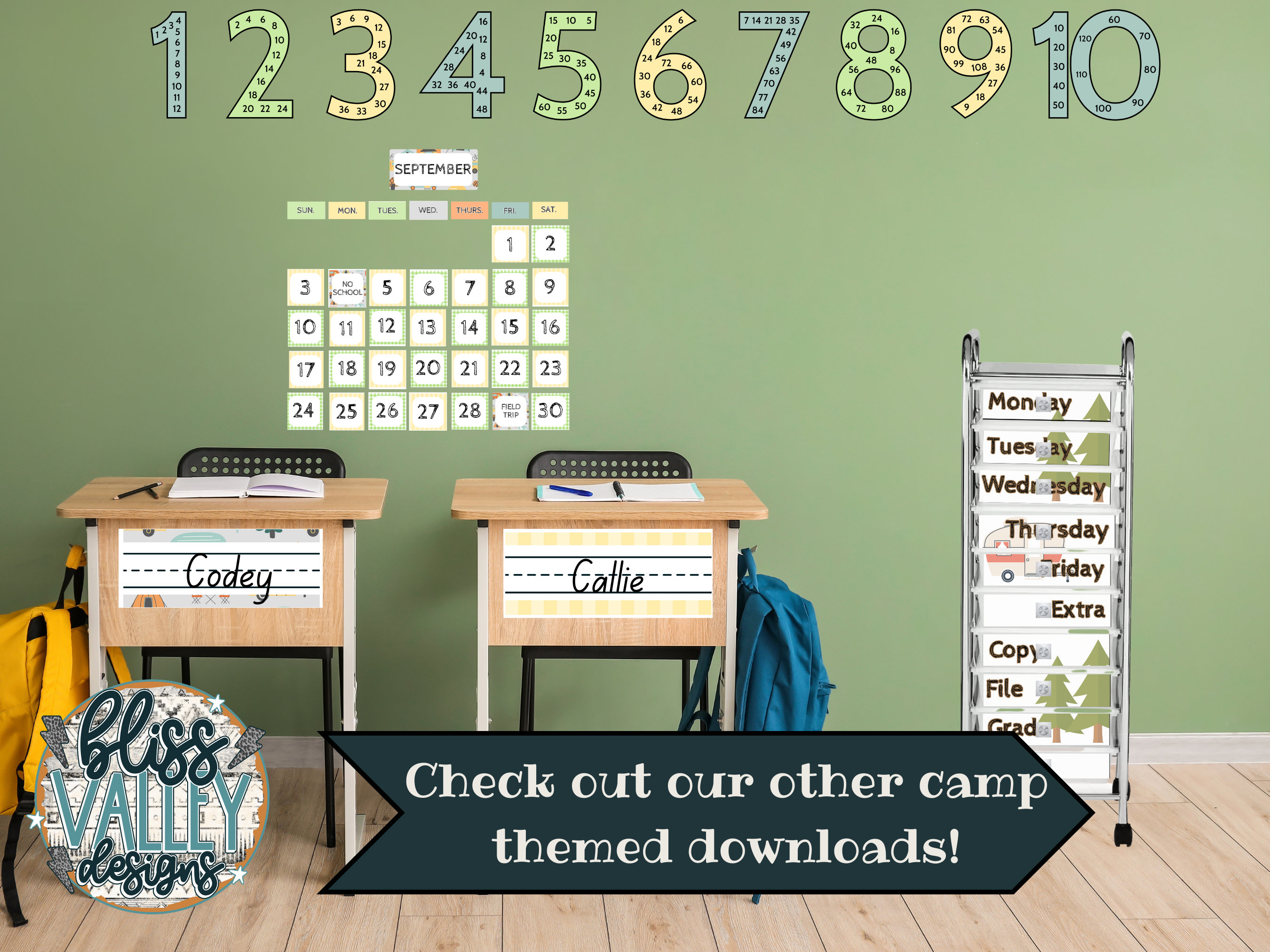 Camp Theme Classroom Calendar Kit: Printable Bulletin Board (digital ...
