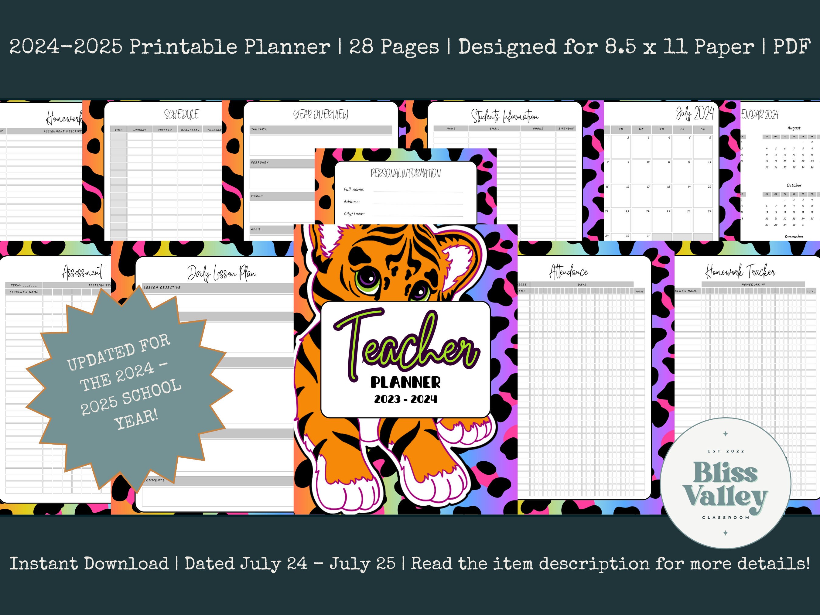 90s Retro Teacher Planner 2024-2025: Cheetah Neon Classroom Decor (PDF ...