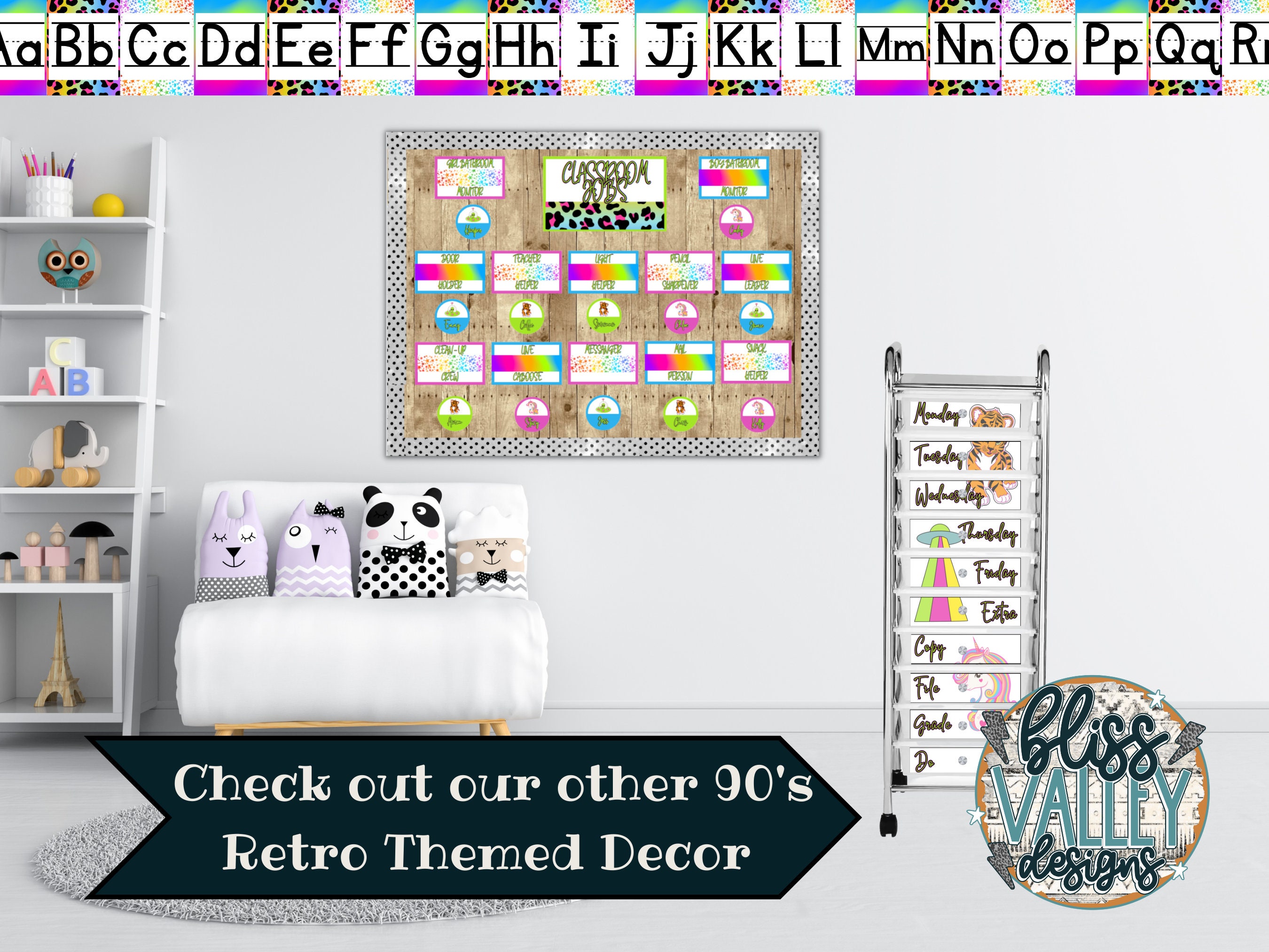 Editable 90's Retro Classroom Jobs Display: Canva Template (digital ...