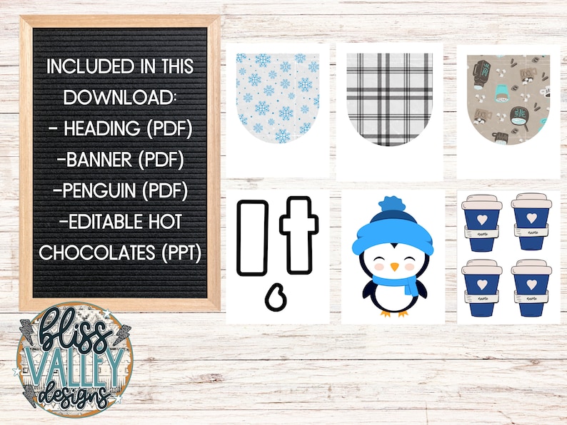 Editable Winter Classroom Bulletin Board Kit: Penguin & Hot Chocolate ...