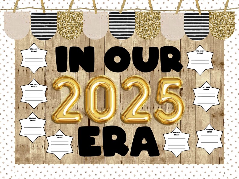 2025 New Year Classroom Bulletin Board Kit: Gold Balloons (digital ...