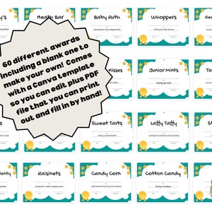 End of the School Year Candy Awards for Students / Classroom Printable ...