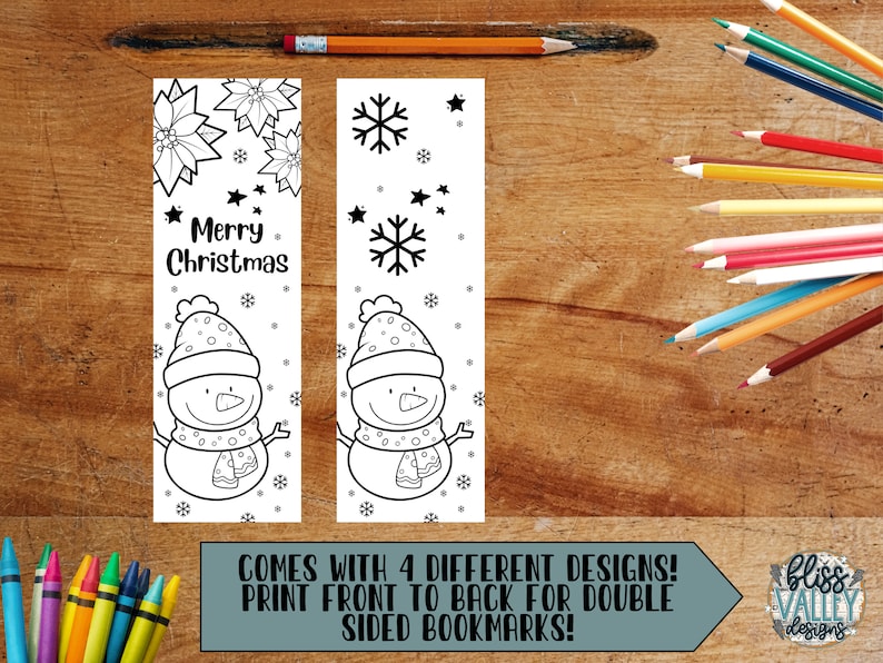Color Your Own Set of 4 Printable Christmas Bookmarks / Bookmark Set ...