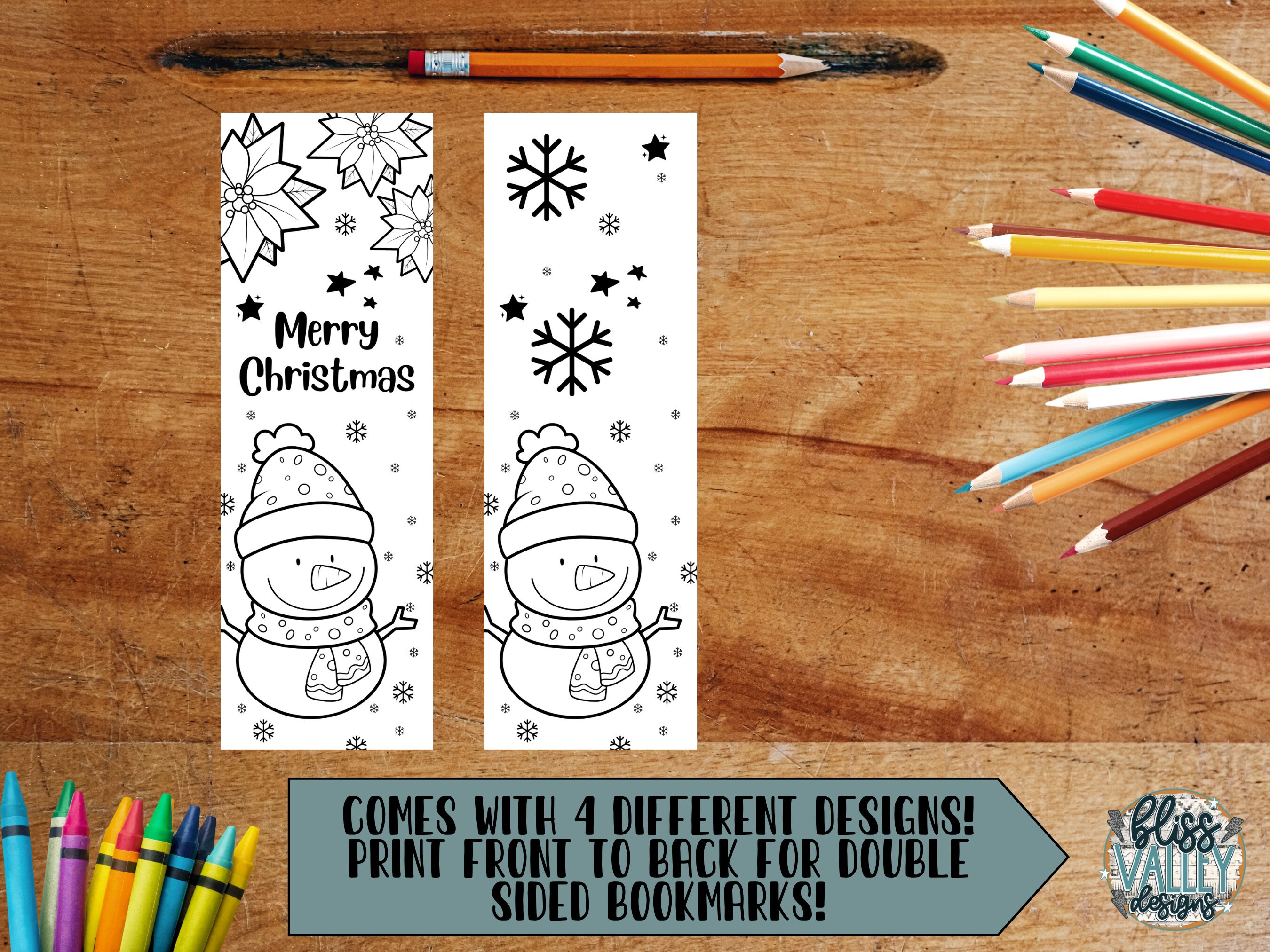 Color Your Own Set of 4 Printable Christmas Bookmarks / Bookmark Set ...