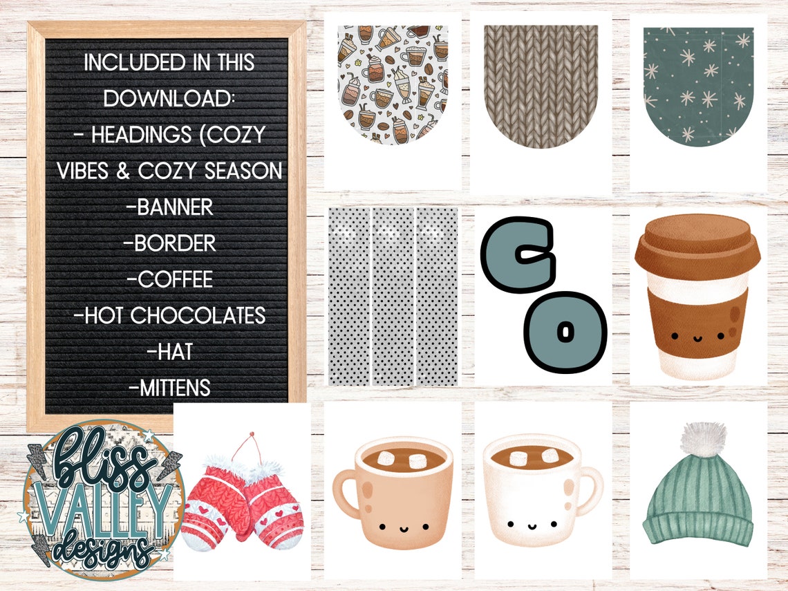 Cozy Vibes Winter Classroom Bulletin Board Kit: Coffee, Cocoa (digital ...