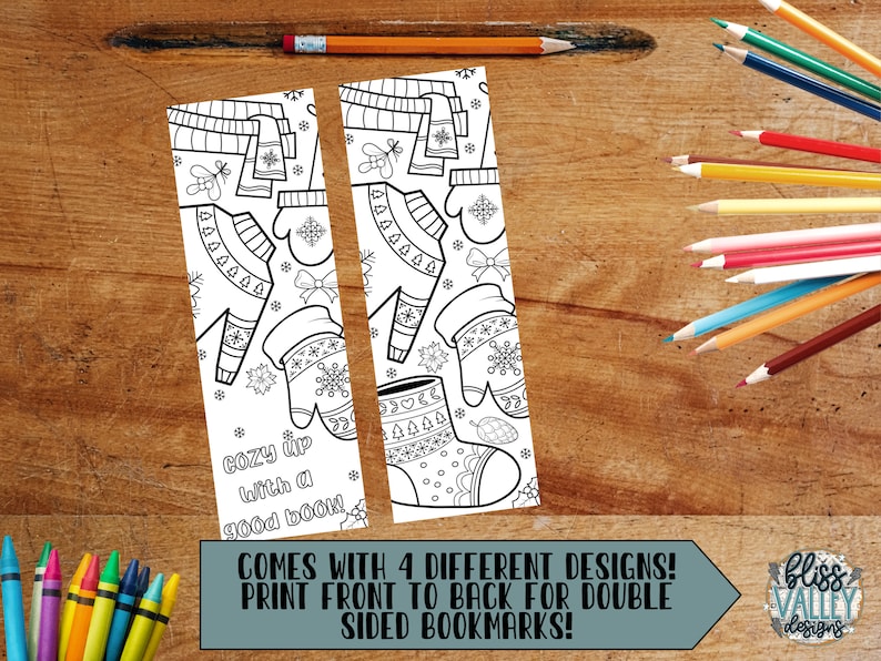 Color Your Own Set of 4 Printable Christmas Bookmarks / Bookmark Set ...