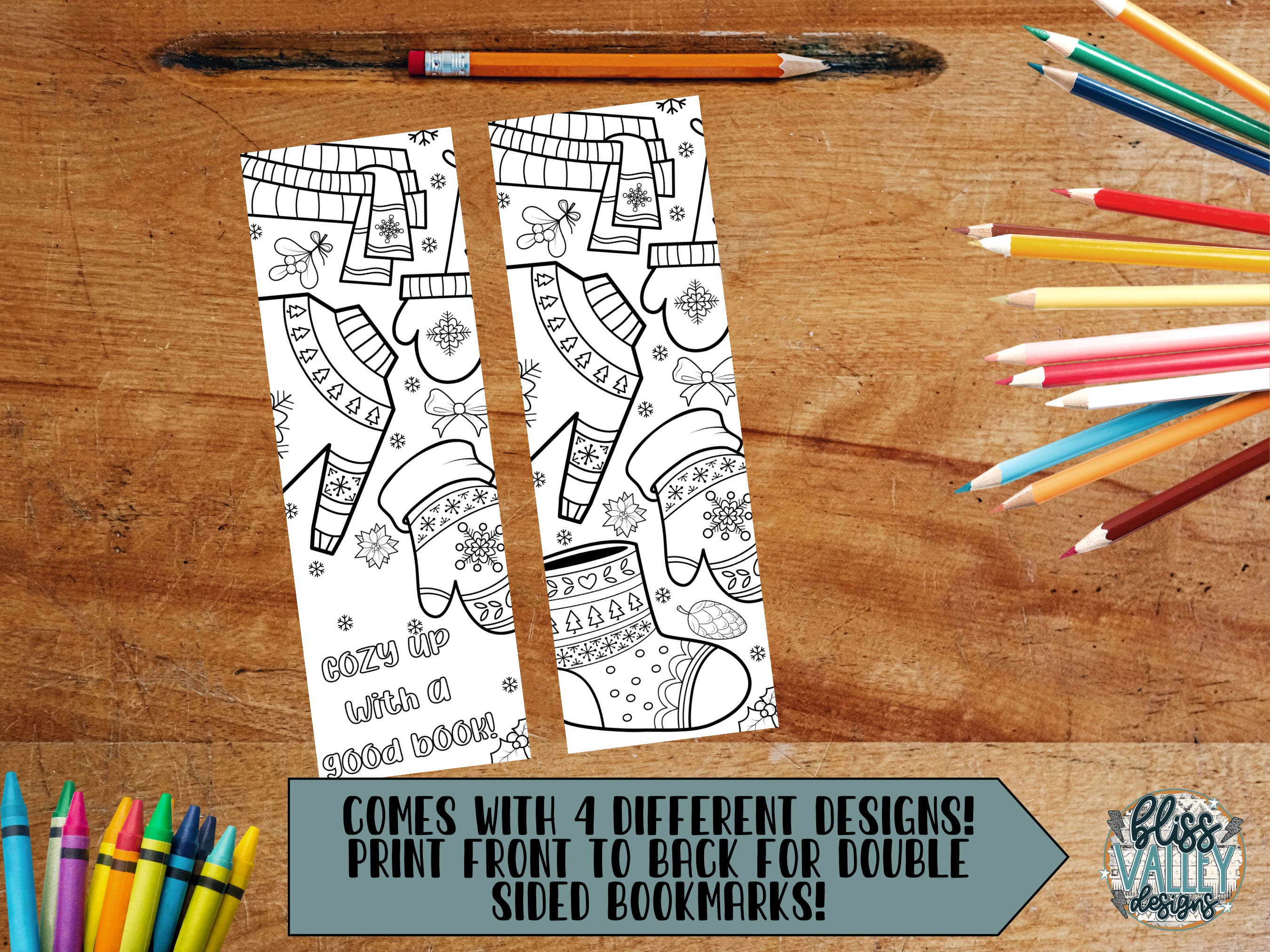 Color Your Own Set of 4 Printable Christmas Bookmarks / Bookmark Set ...