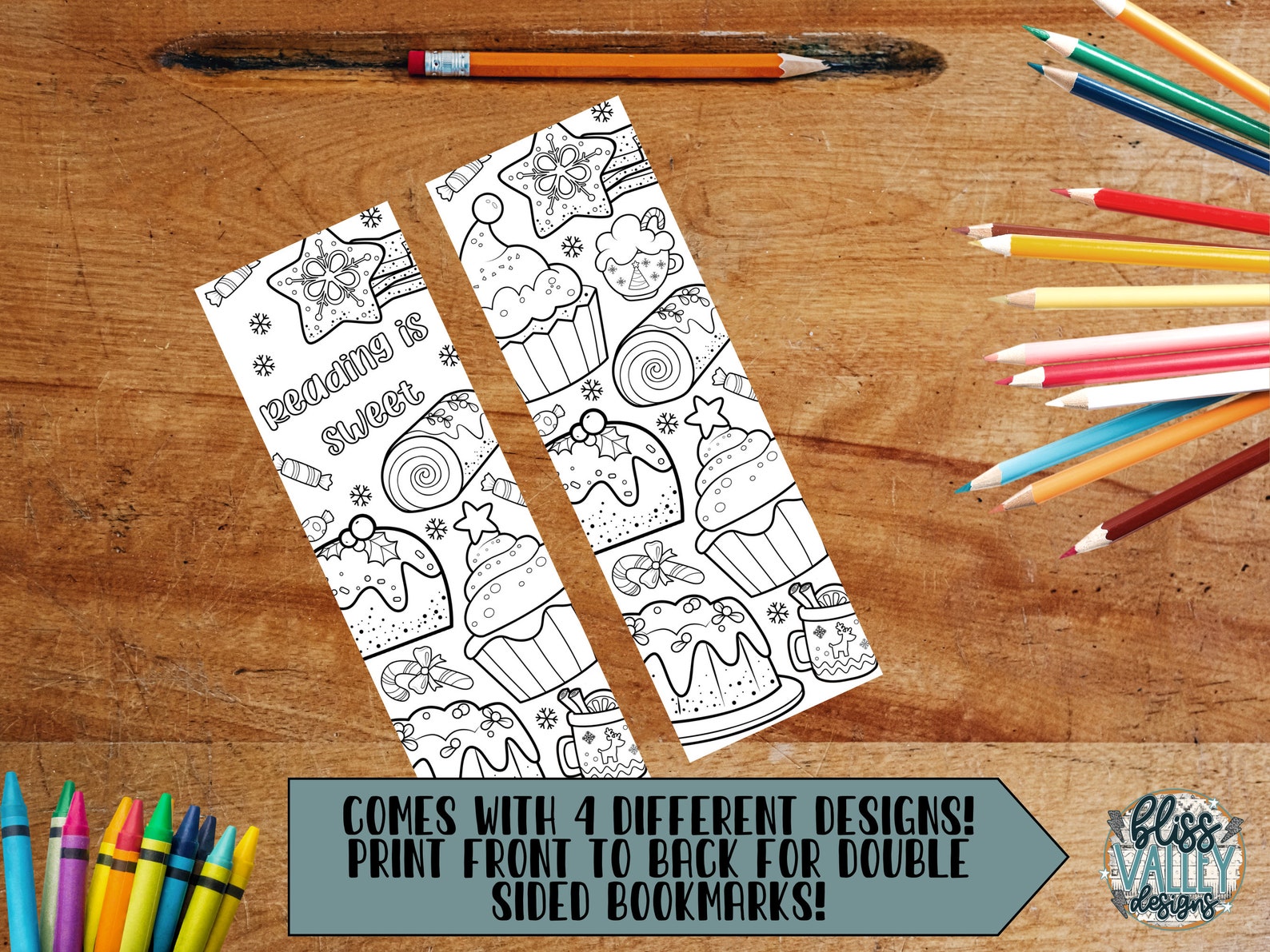 Printable Christmas Bookmarks: Set of 4 Coloring Pages (digital ...