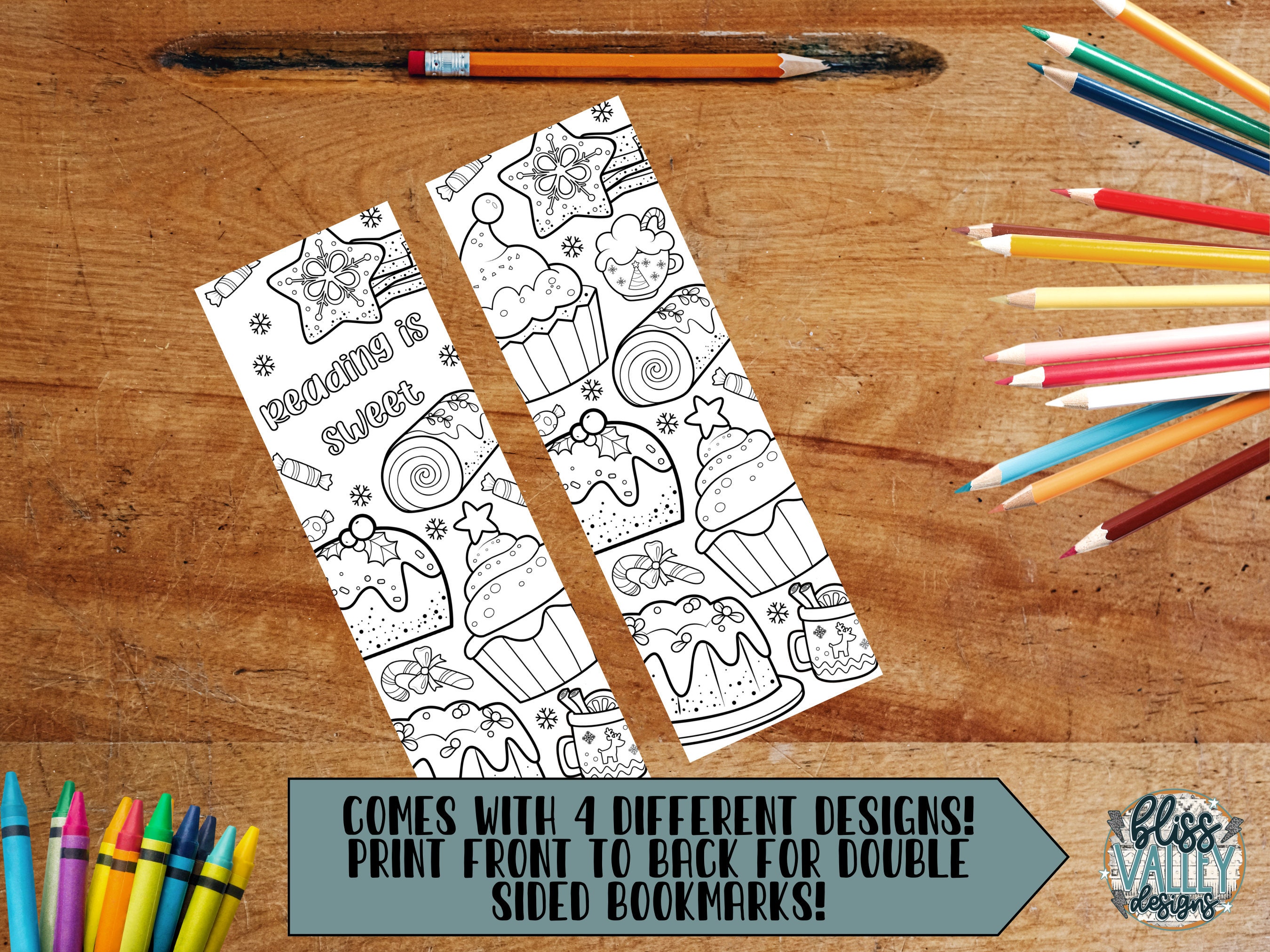 Color Your Own Set of 4 Printable Christmas Bookmarks / Bookmark Set ...