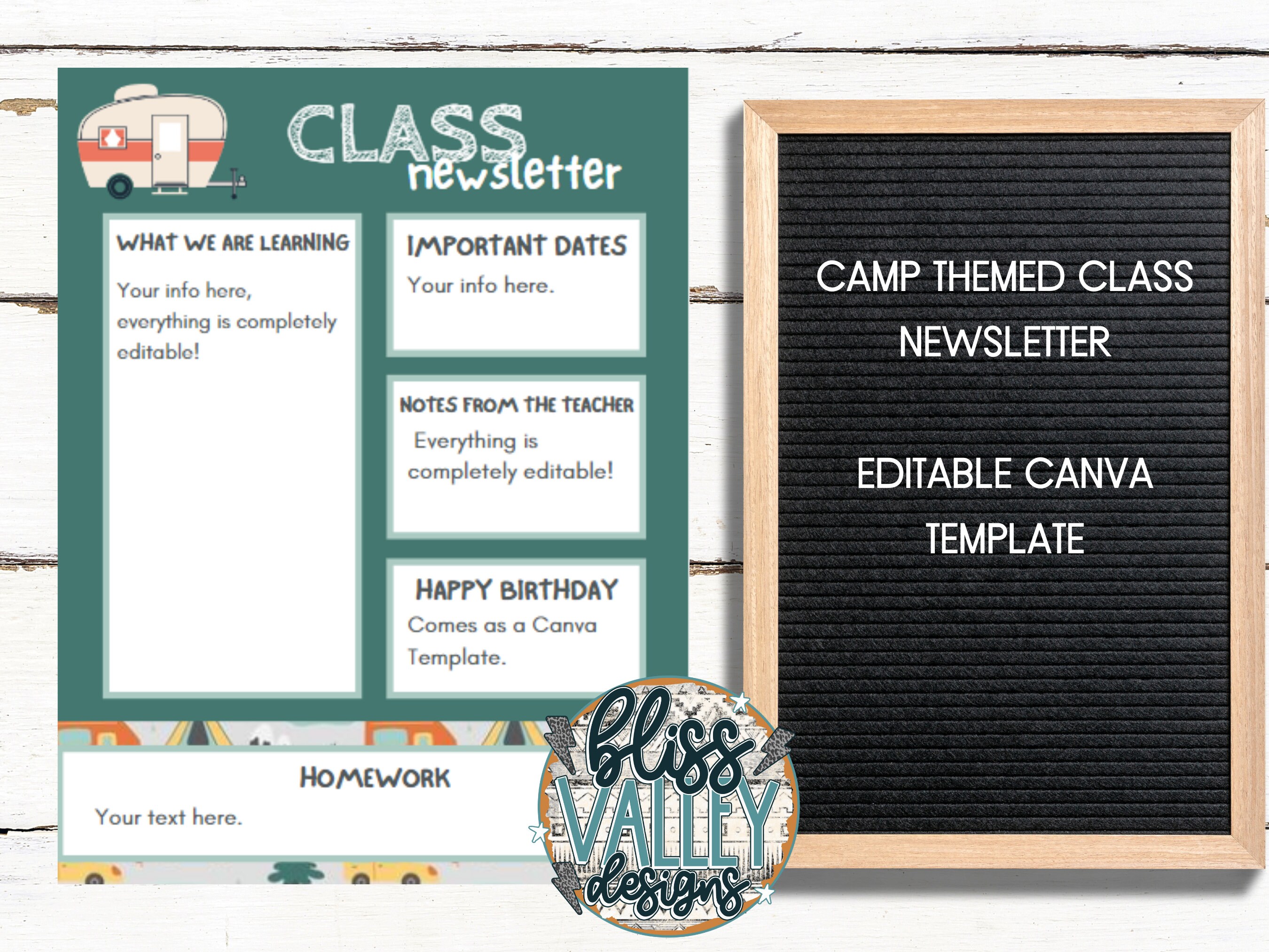 Editable Camp Theme Printable Class Newsletter Template / Teacher ...