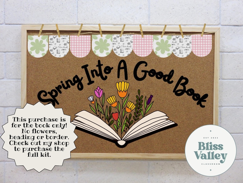 Open Book Bulletin Board Printable: Classroom Library Decor (digital ...