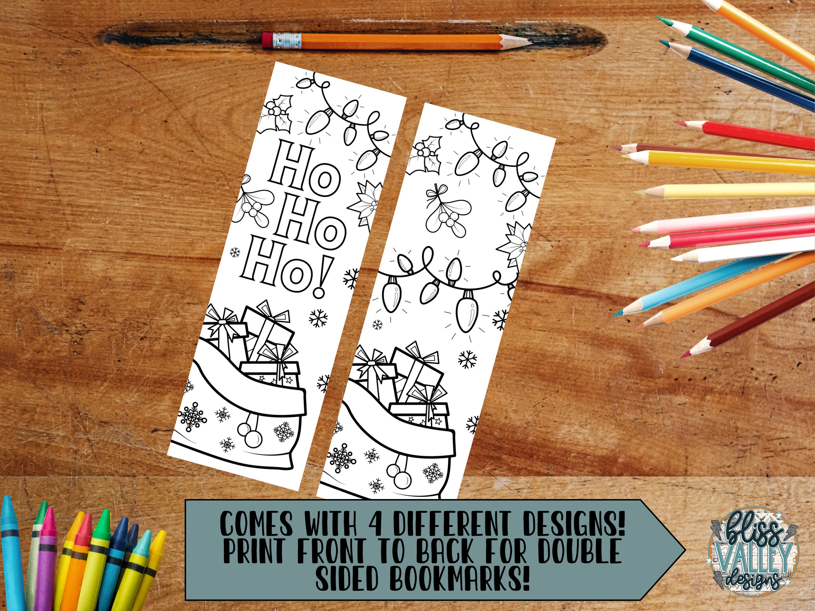 Printable Christmas Bookmarks: Set of 4 Coloring Pages (digital ...