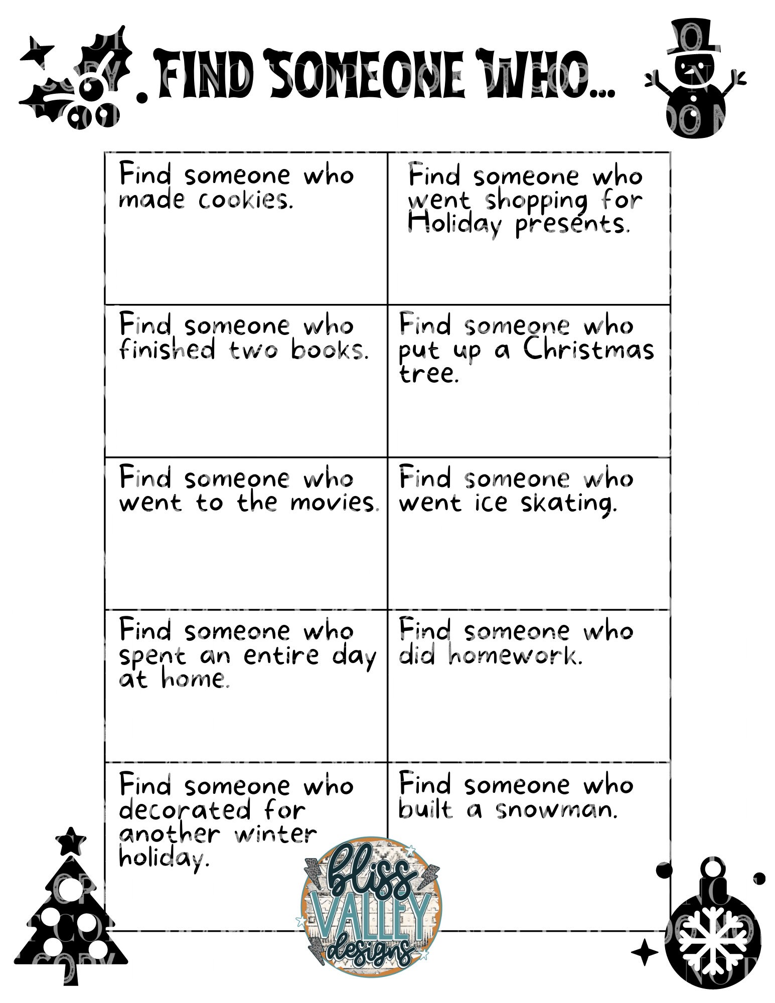 Find Someone Who... December Version, Great Game for School, Home ...