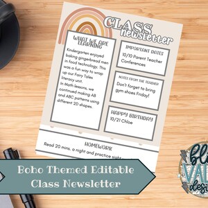 Editable Boho Theme Printable Class Newsletter Template | Teacher ...