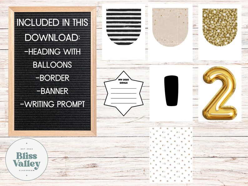 2025 New Year Classroom Bulletin Board Kit: Gold Balloons (digital ...