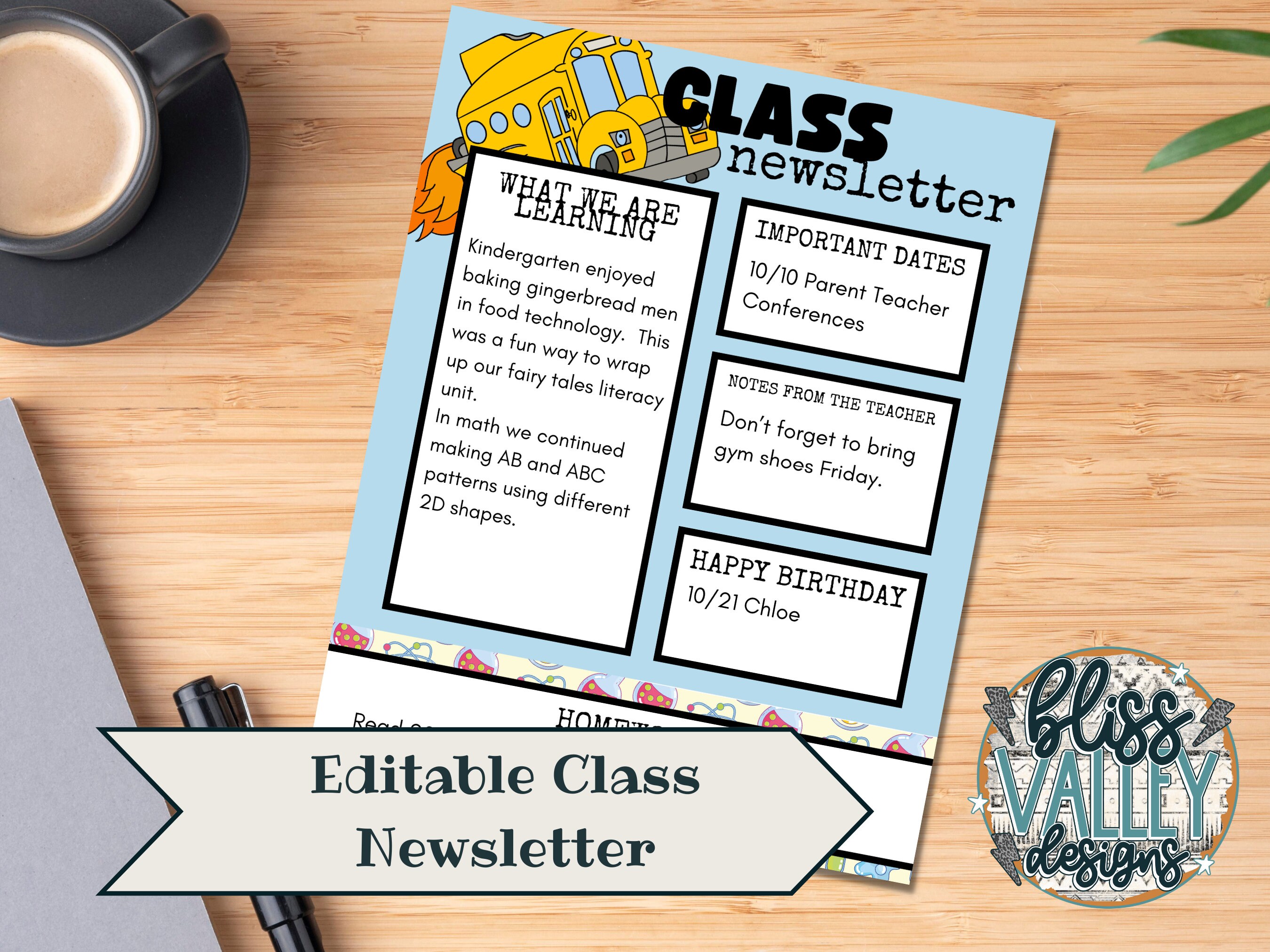 Editable Science School Bus Themed Printable Class Newsletter - Etsy