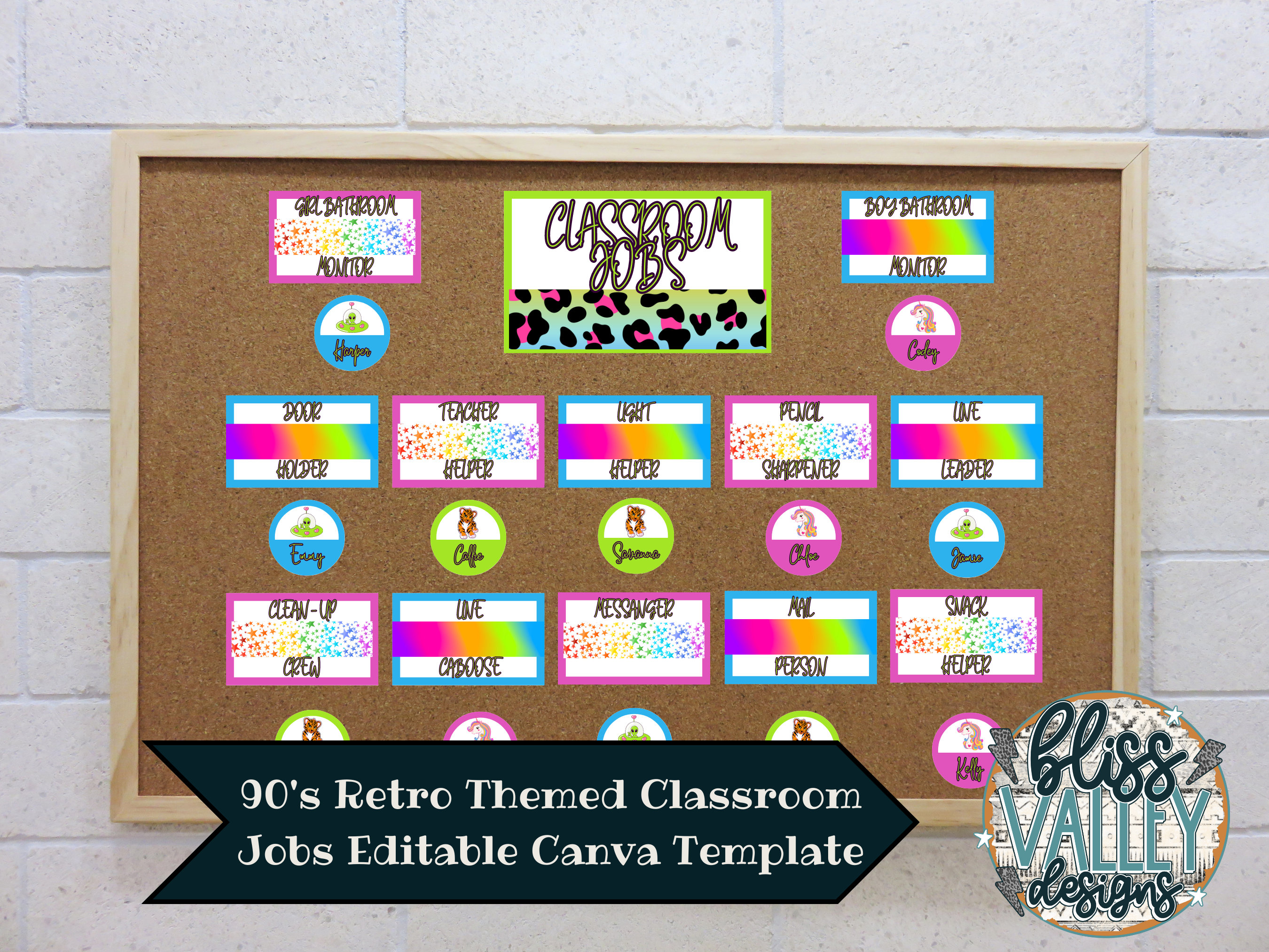 Editable 90's Retro Classroom Jobs Display: Canva Template (digital ...