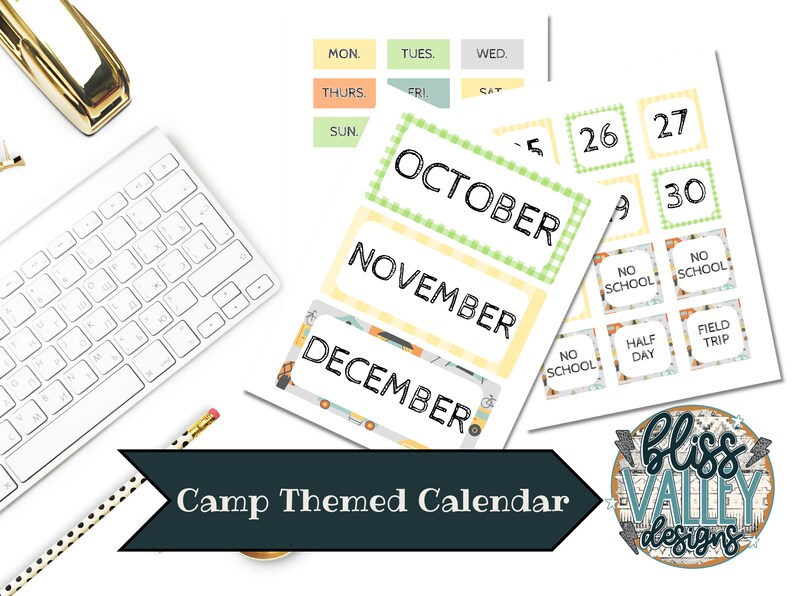 Camp Theme Classroom Calendar Kit: Printable Bulletin Board (digital ...