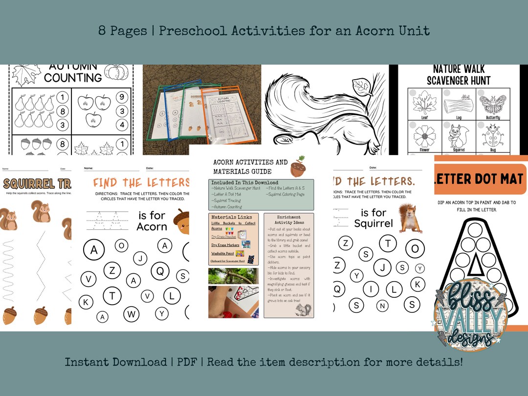 Acorn Unit Preschool Activity Pack: Fall Busy Book (printable PDF) - Etsy