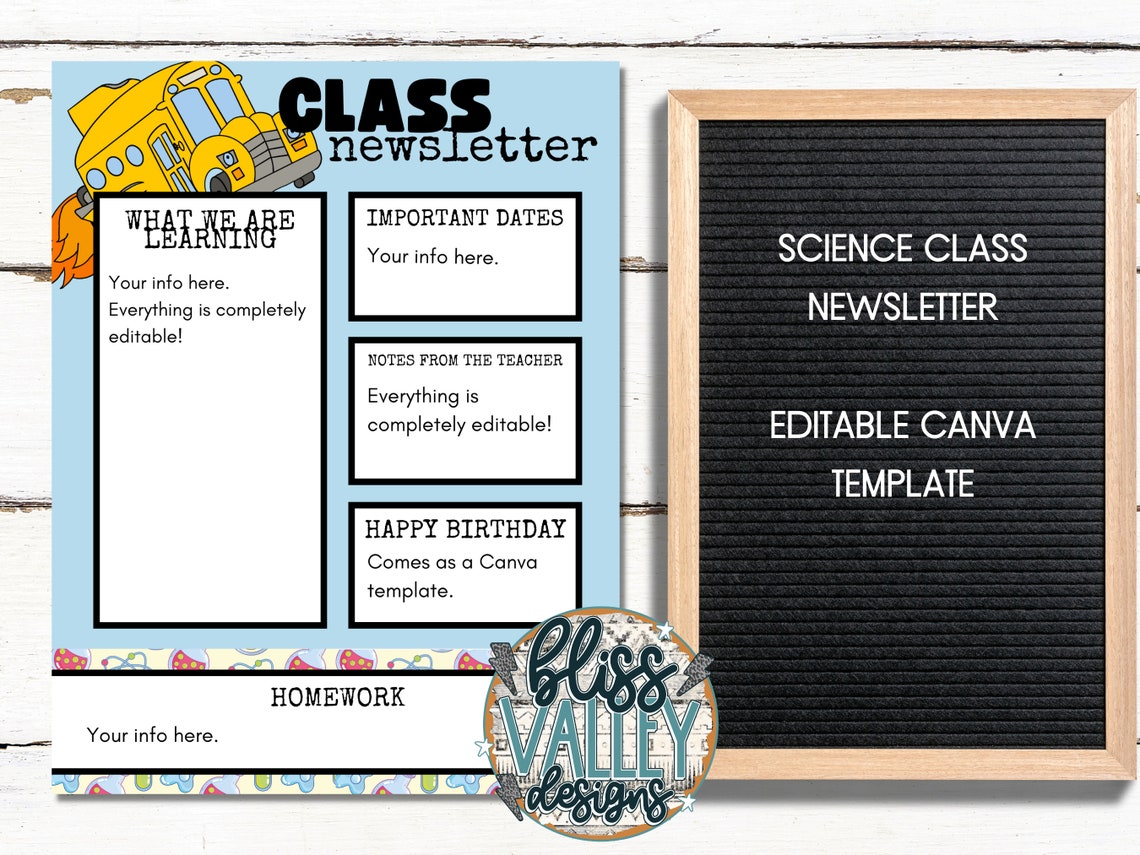 Editable Science School Bus Themed Printable Class Newsletter Template ...