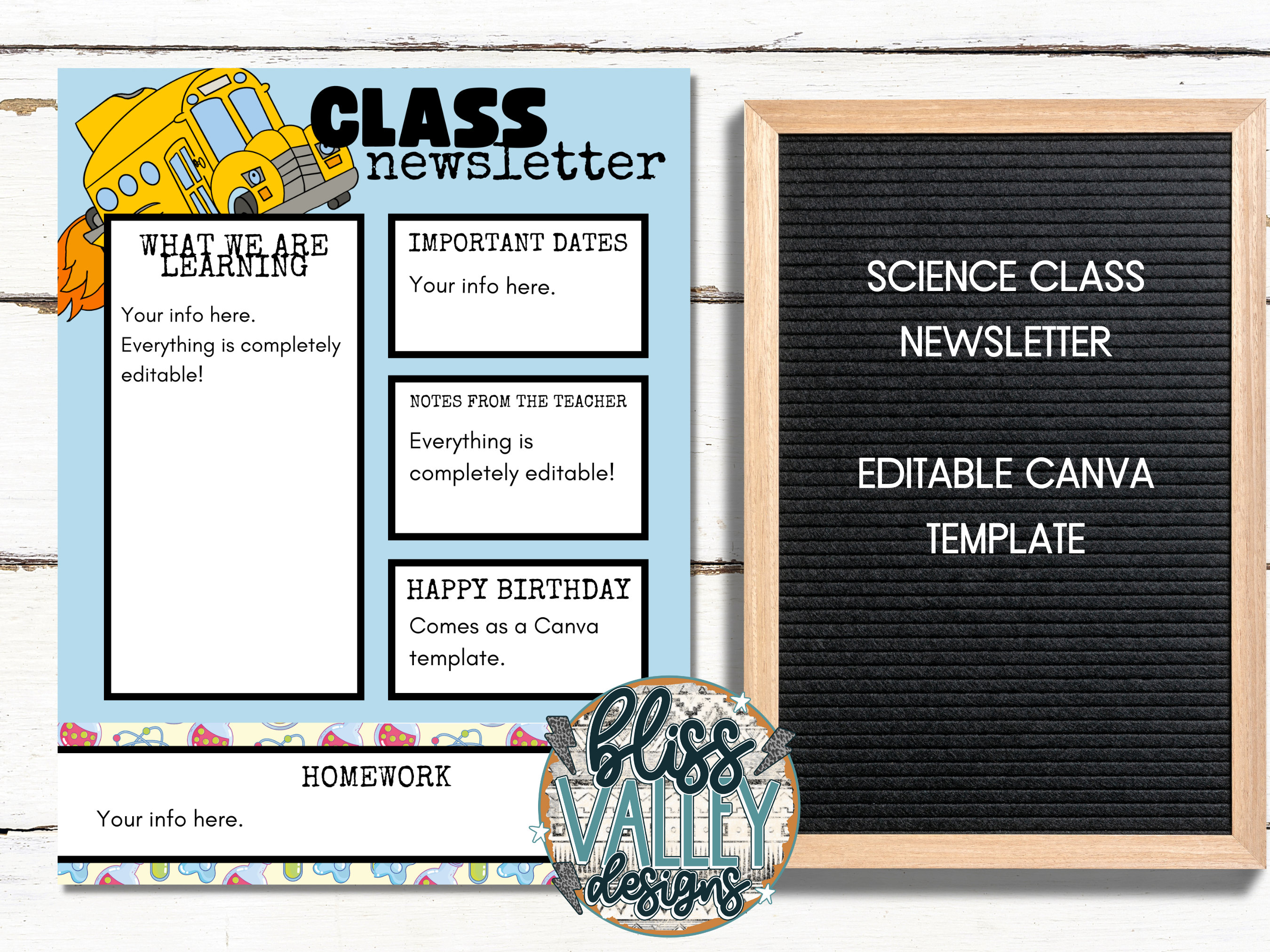 Editable Science School Bus Themed Printable Class Newsletter Template ...
