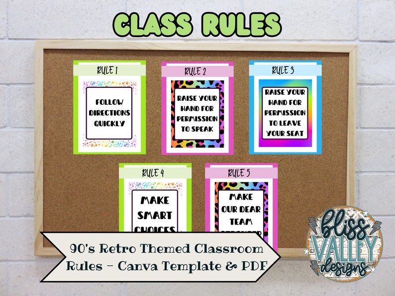 Editable 90's Retro Theme Printable Classroom Rules Template | Teacher ...