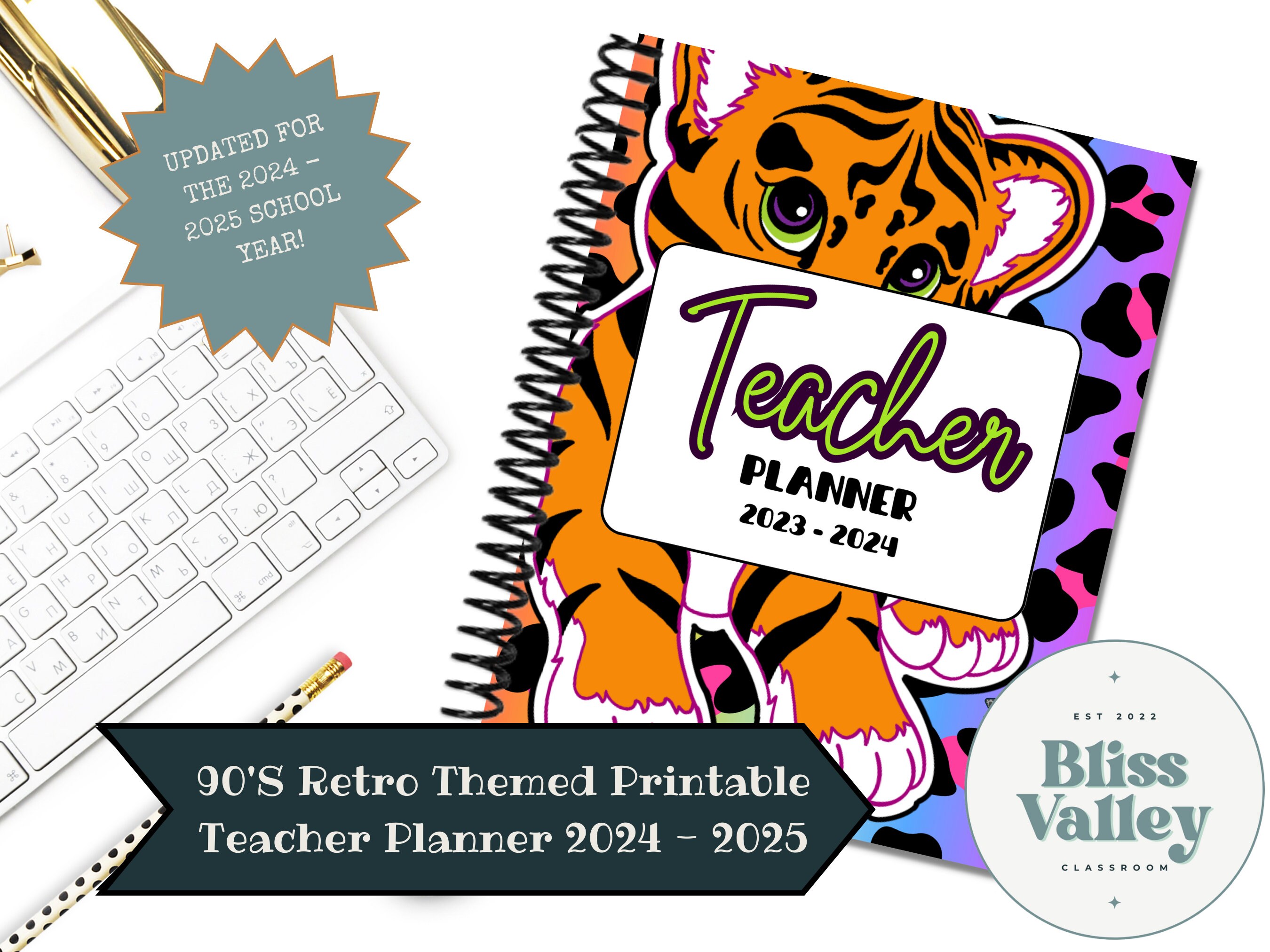 90s Retro Teacher Planner 2024-2025: Cheetah Neon Classroom Decor (PDF ...