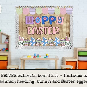 Hoppy Easter Classroom Bulletin Board Kit: Retro Spring Decor (digital ...
