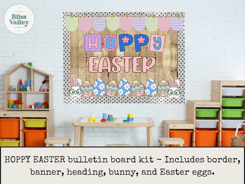 Hoppy Easter Classroom Bulletin Board Kit: Retro Spring Decor (digital ...