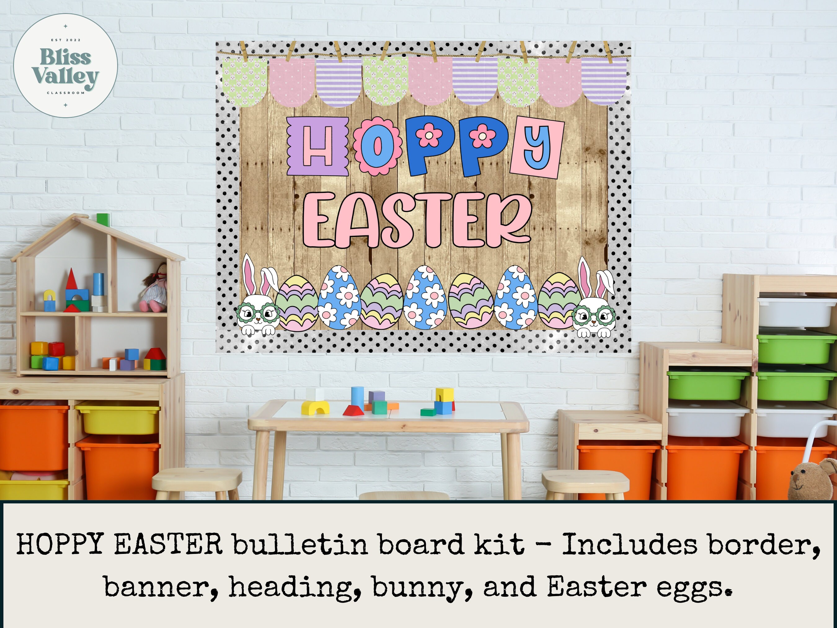 Hoppy Easter Classroom Bulletin Board Kit: Retro Spring Decor (digital ...