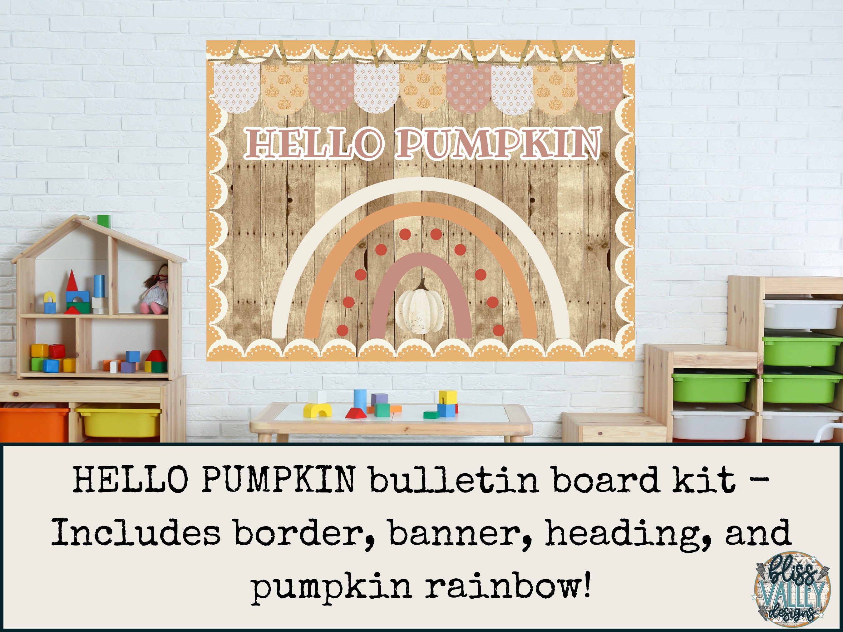 Hello Pumpkin Fall Classroom Bulletin Board Kit: Boho Decor (digital ...