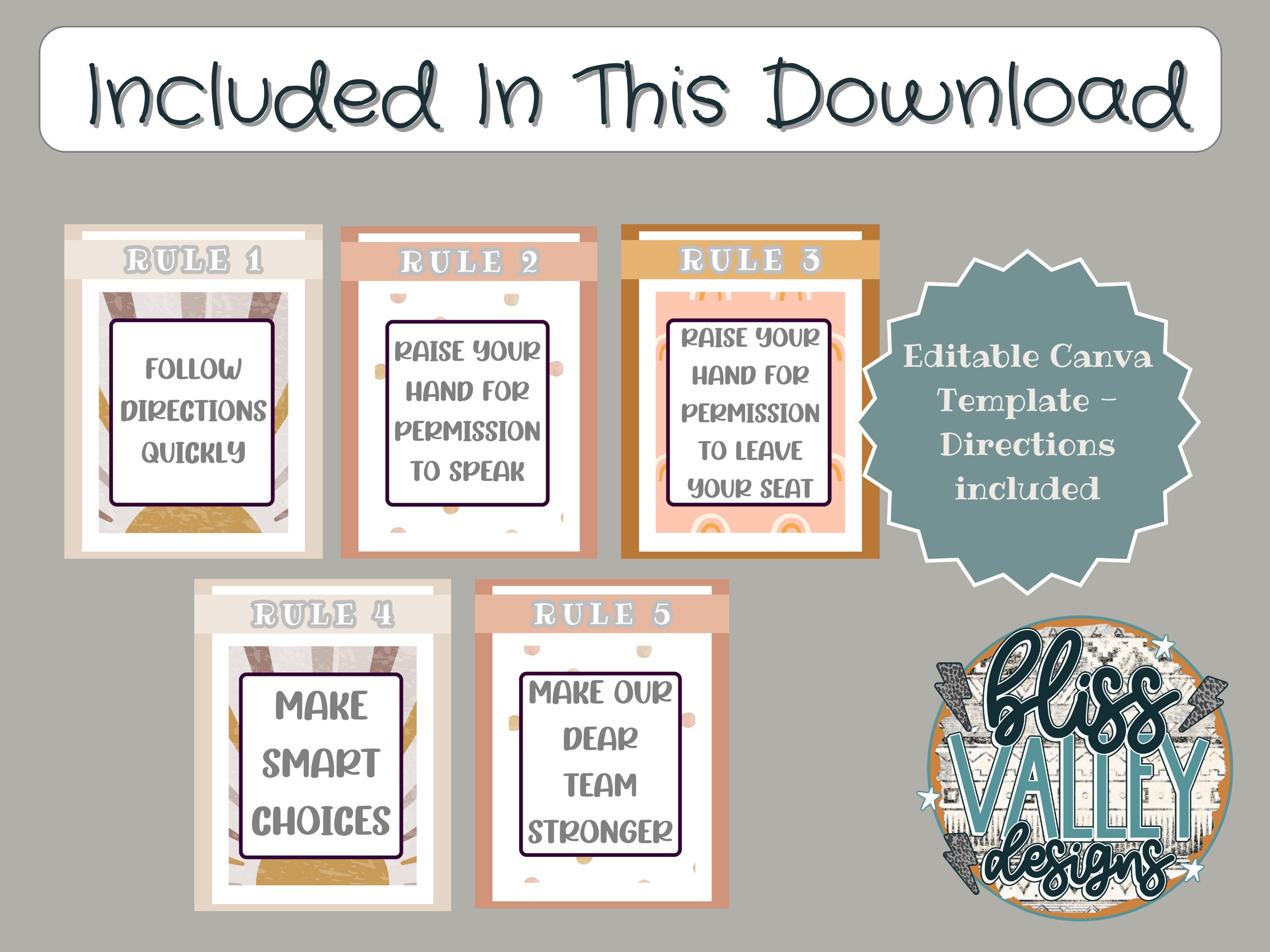 Editable Boho Printable Classroom Rules Template | Teacher Resources ...