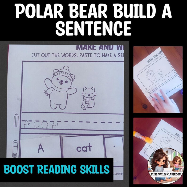 Polar Bear Build a Sentence | Kindergarten Cut & Paste Emergent Reader ...