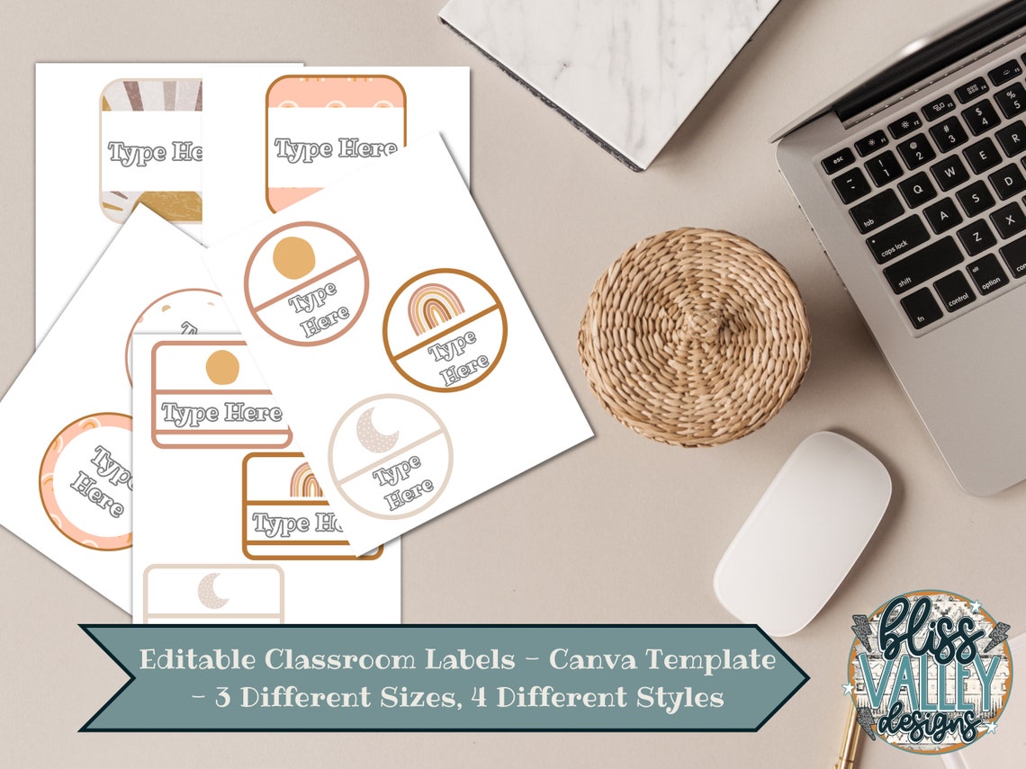 Editable Boho Theme Printable Classroom Labels Neutral Elementary ...