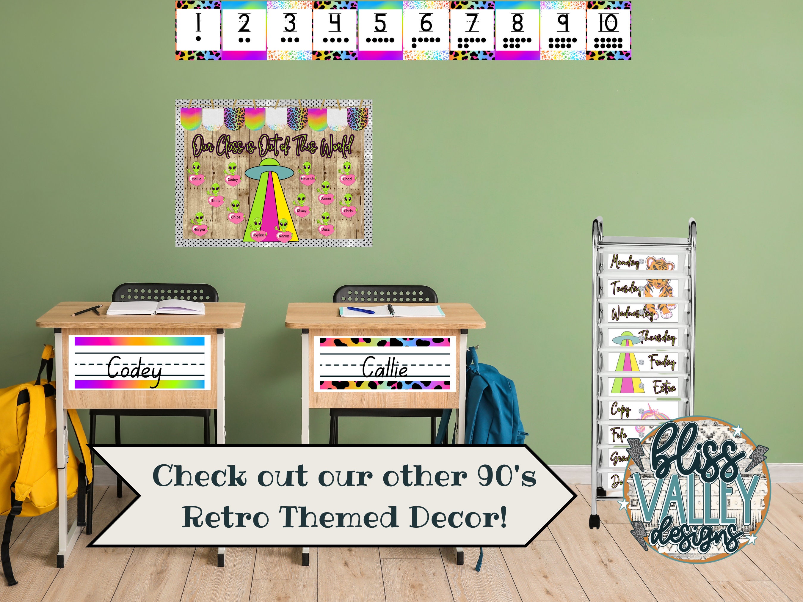 90's Retro Theme Drawer Labels Printable Classroom Décor 10 Drawer ...