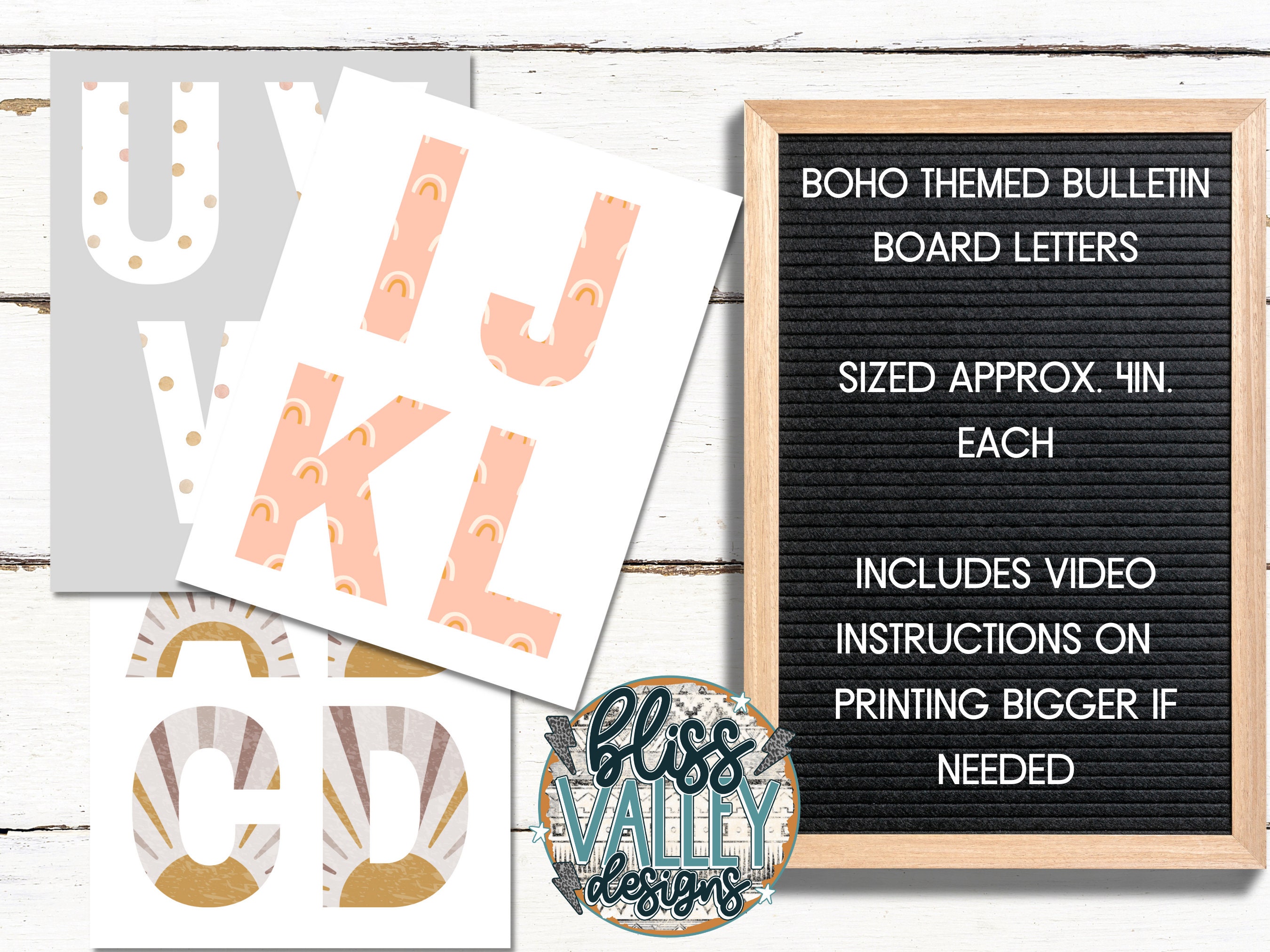 90's Boho Themed Printable Bulletin Board Letter Set Classroom Letters ...