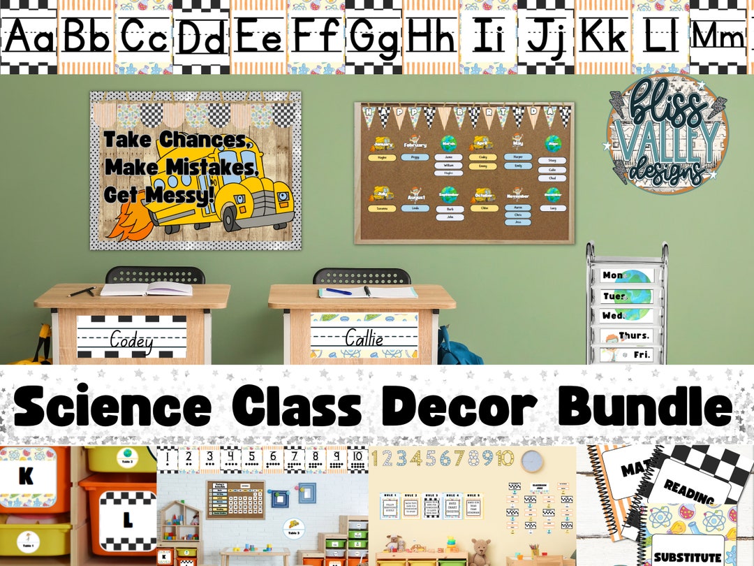Science Classroom Decor Bundle: Editable School Bus Theme (digital ...