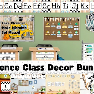 Science Classroom Decor Bundle: Editable School Bus Theme (digital ...