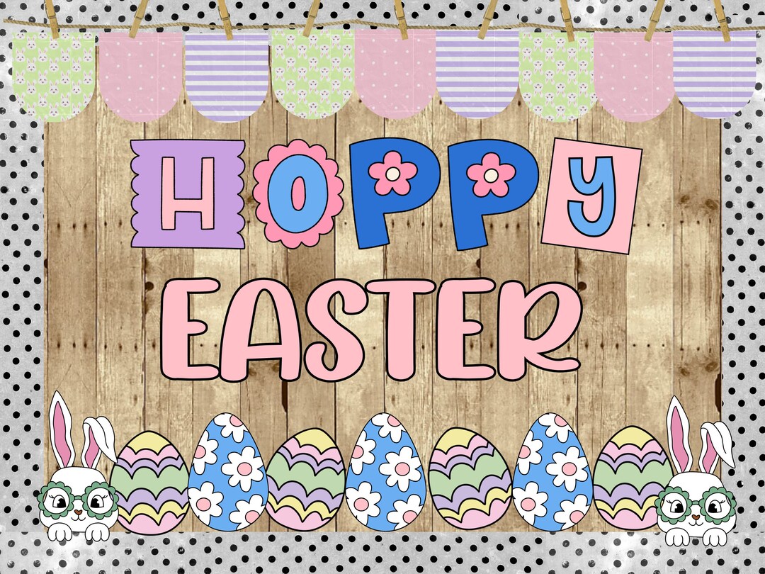 Hoppy Easter Classroom Bulletin Board Kit: Retro Spring Decor (digital ...