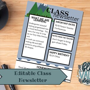 Editable Mountain Adventure Printable Class Newsletter Template ...
