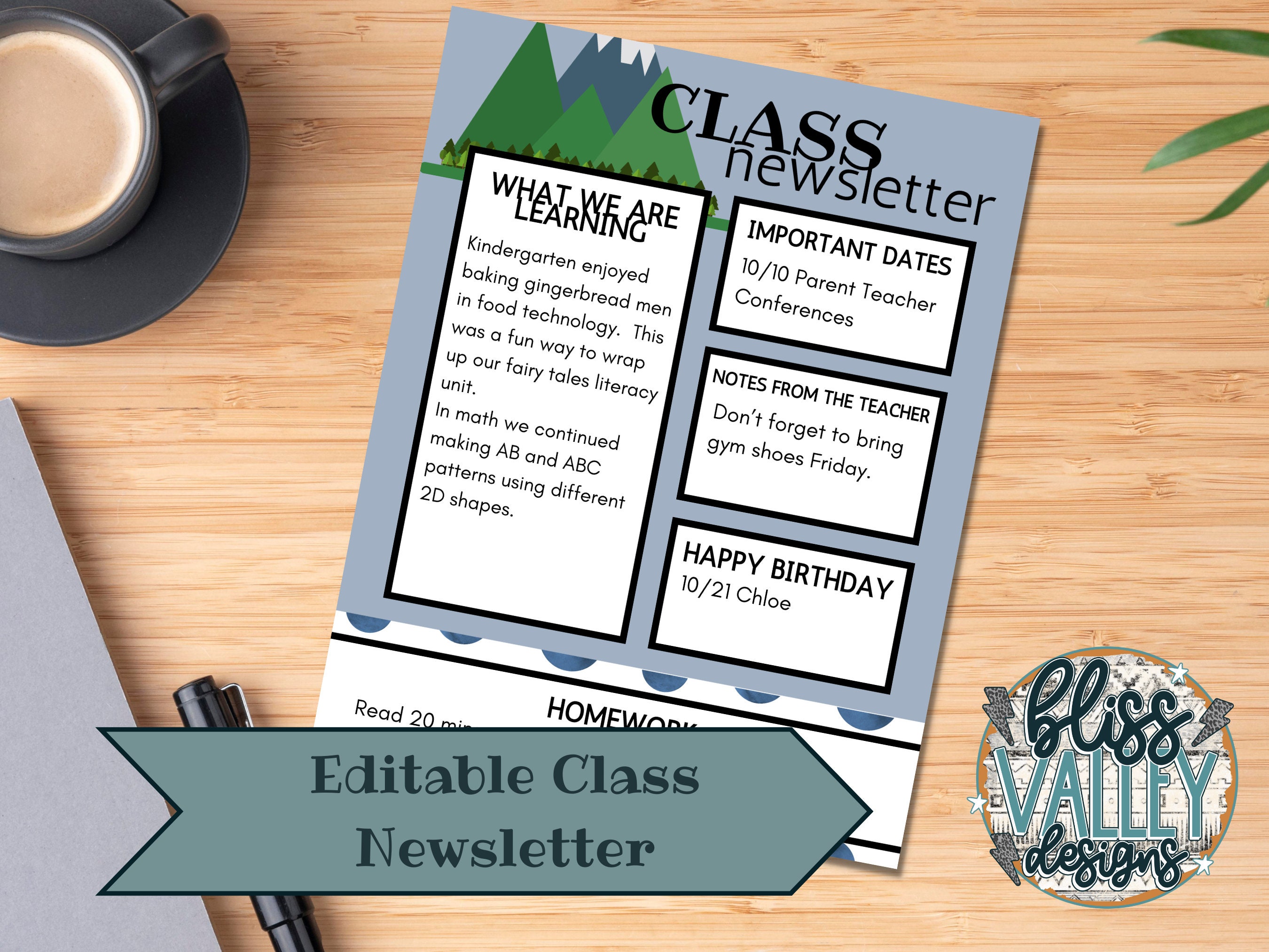 Editable Mountain Adventure Printable Class Newsletter Template ...