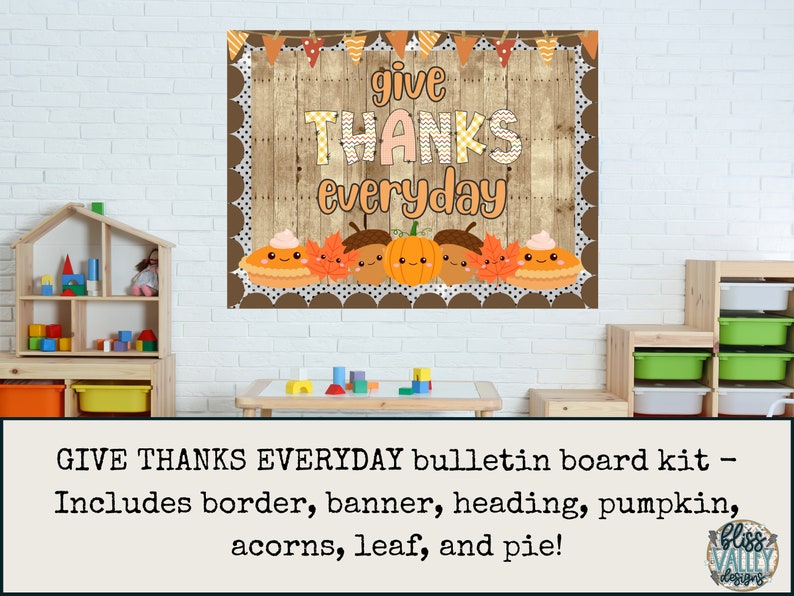 Give Thanks Classroom Bulletin Board Kit: Fall Thanksgiving Decor ...