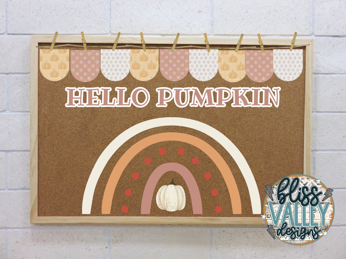 Hello Pumpkin Fall Classroom Bulletin Board Kit: Boho Decor (digital ...