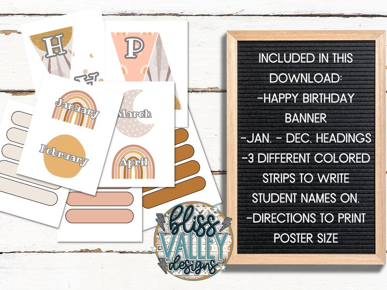Boho Birthday Display Printable Classroom Bulletin Board Kit | Back to ...