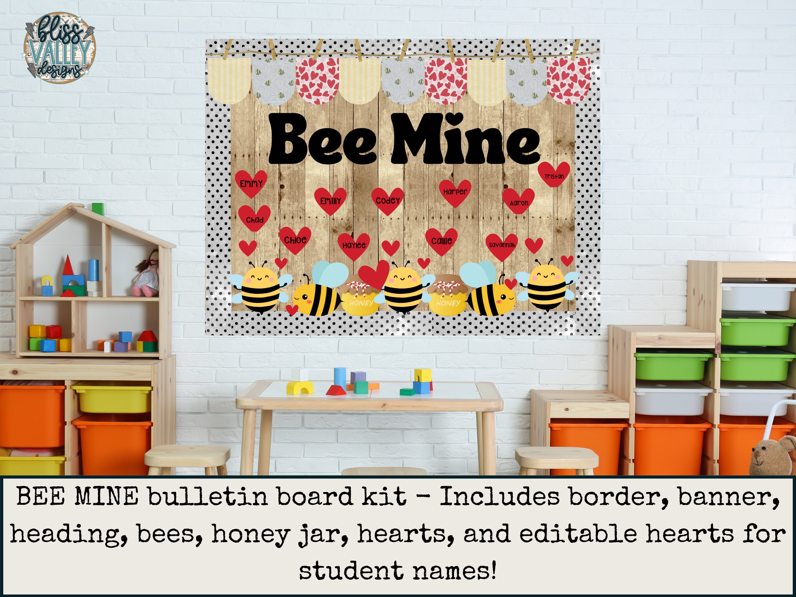 Bee Mine Valentine's Day Bulletin Board Kit: Editable Classroom Decor ...