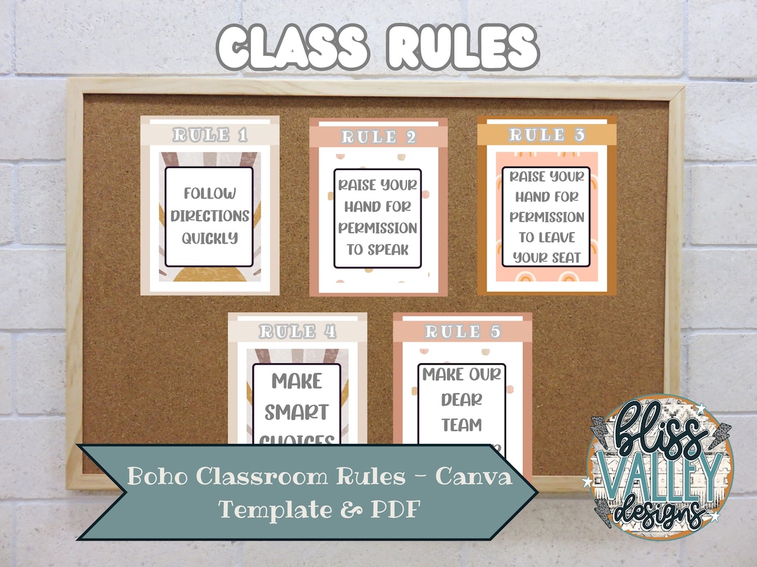 Editable Boho Printable Classroom Rules Template | Teacher Resources ...
