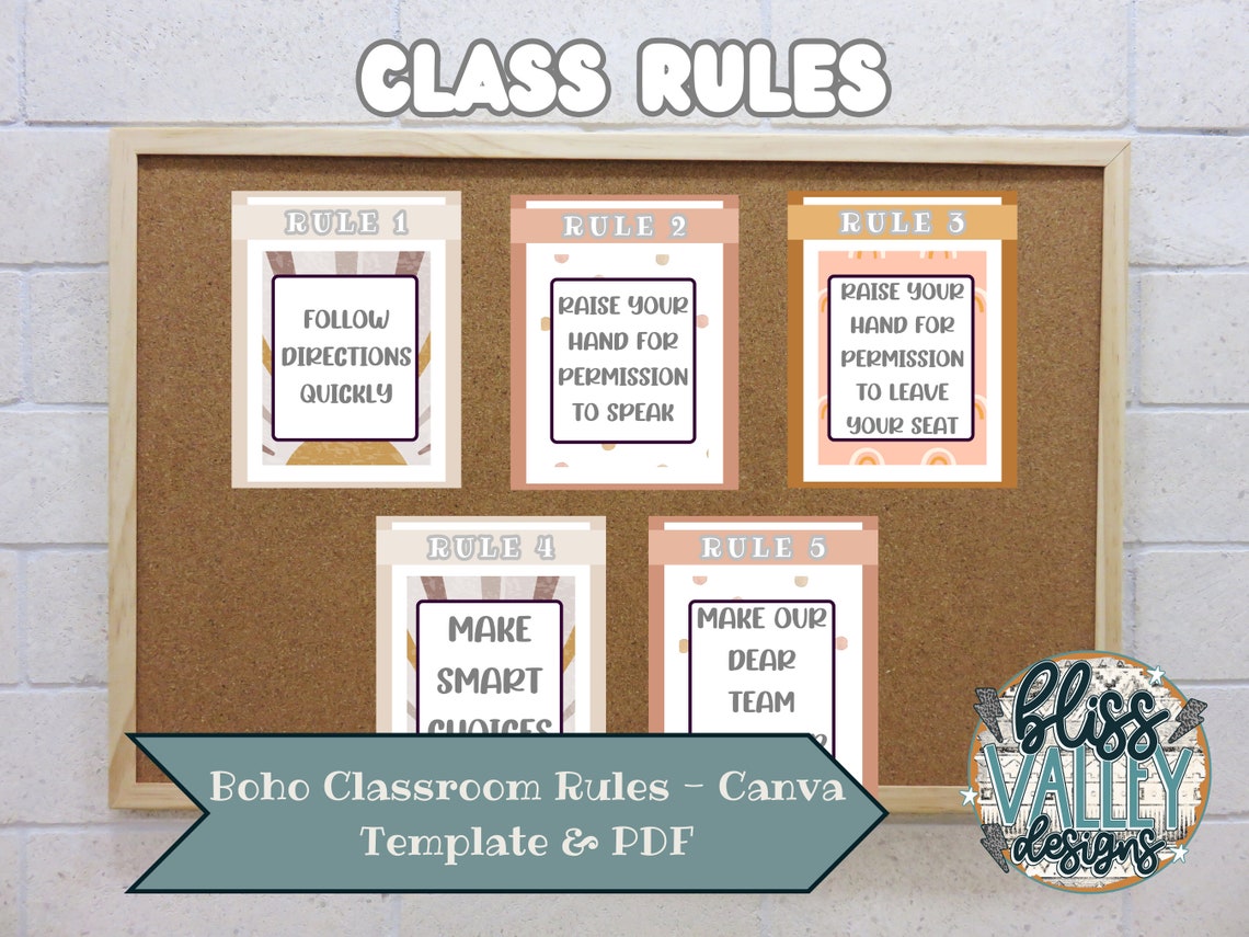 Editable Boho Printable Classroom Rules Template | Teacher Resources ...