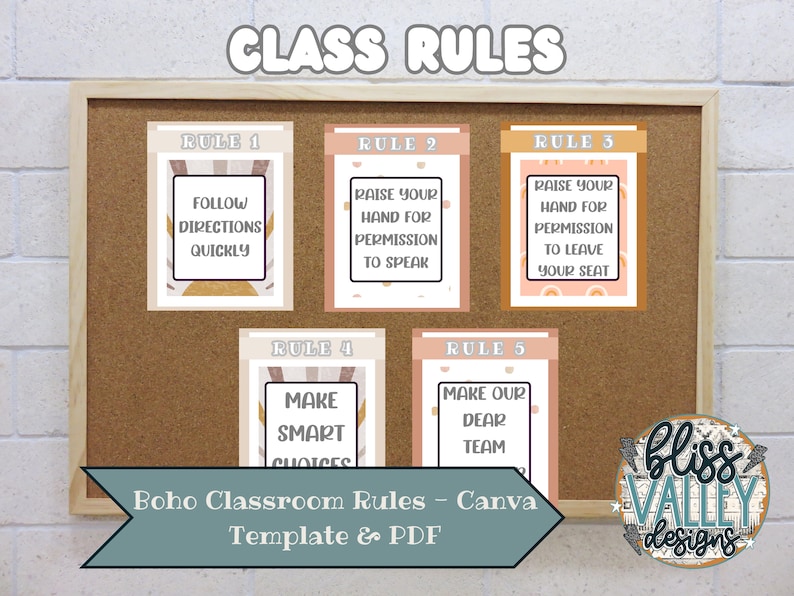 Editable Boho Printable Classroom Rules Template | Teacher Resources ...