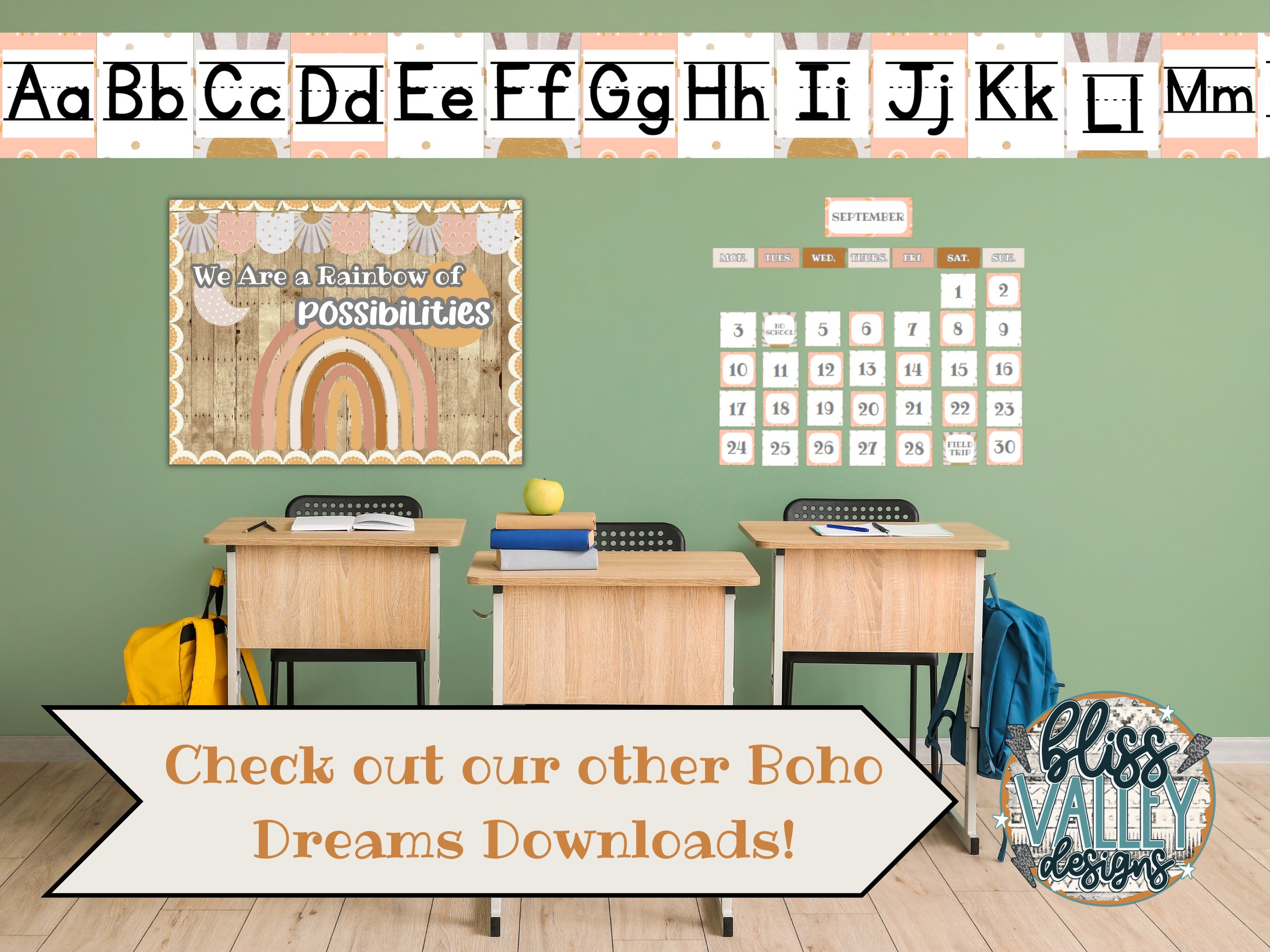 90's Boho Themed Printable Bulletin Board Letter Set | Classroom ...