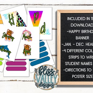 90's Retro Theme Birthday Display Printable Classroom Bulletin Board ...